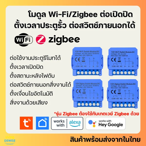 Tuya โมดูลเปิดปิดประตูรั้ว Mini ต่อสวิตช์เดิมได้ Wi-Fi/Zigbee เปิดปิด ตั้งเวลาผ่านแอป รองรับ ...